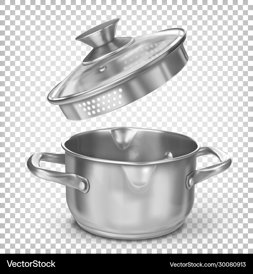 Metal chrome kitchen stockpot for soup Royalty Free Vector