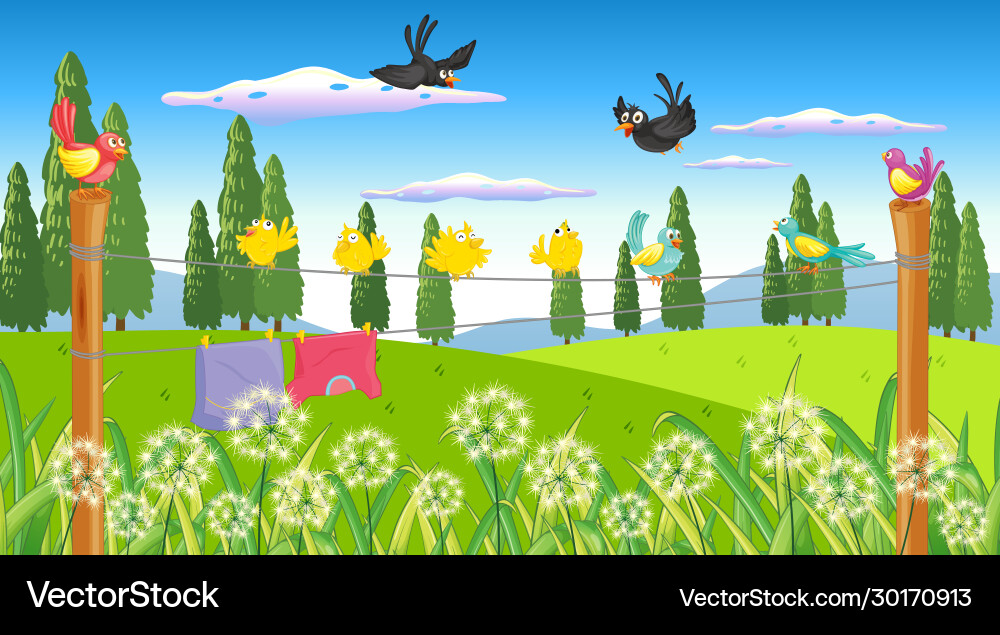 Nature scene background with clothes lines in the Vector Image