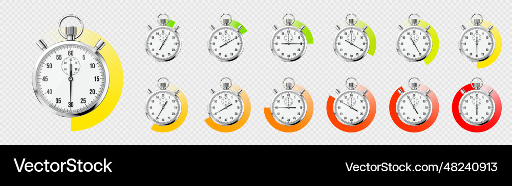 Realistic classic stopwatch shiny metal Royalty Free Vector
