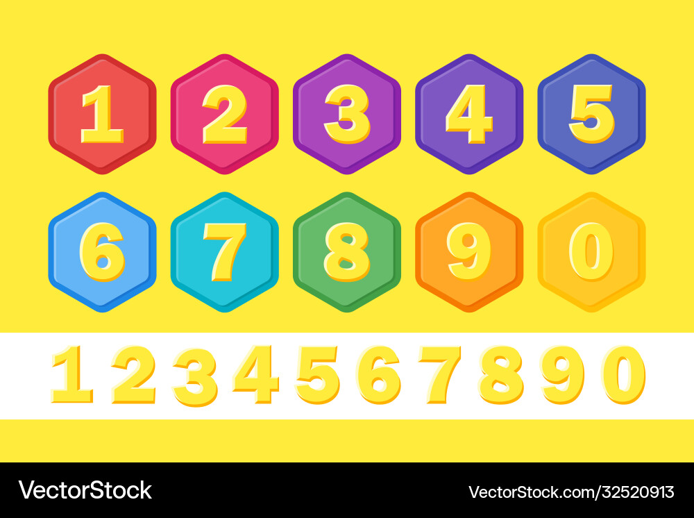 Set colorful children numbers flat numbers Vector Image