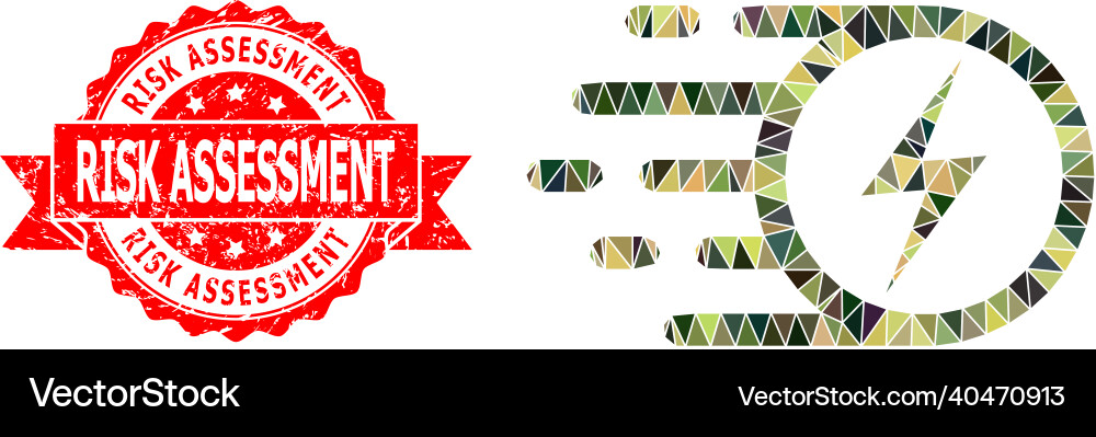 Textured risk assessment seal and electric spark Vector Image