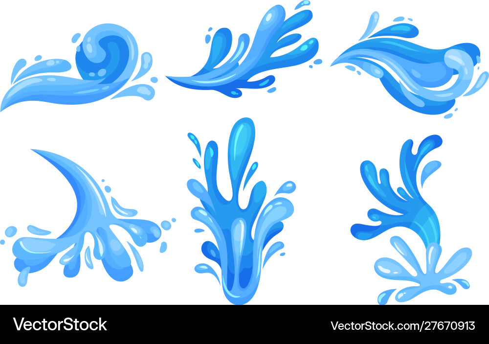 Water splashes set motion Royalty Free Vector Image