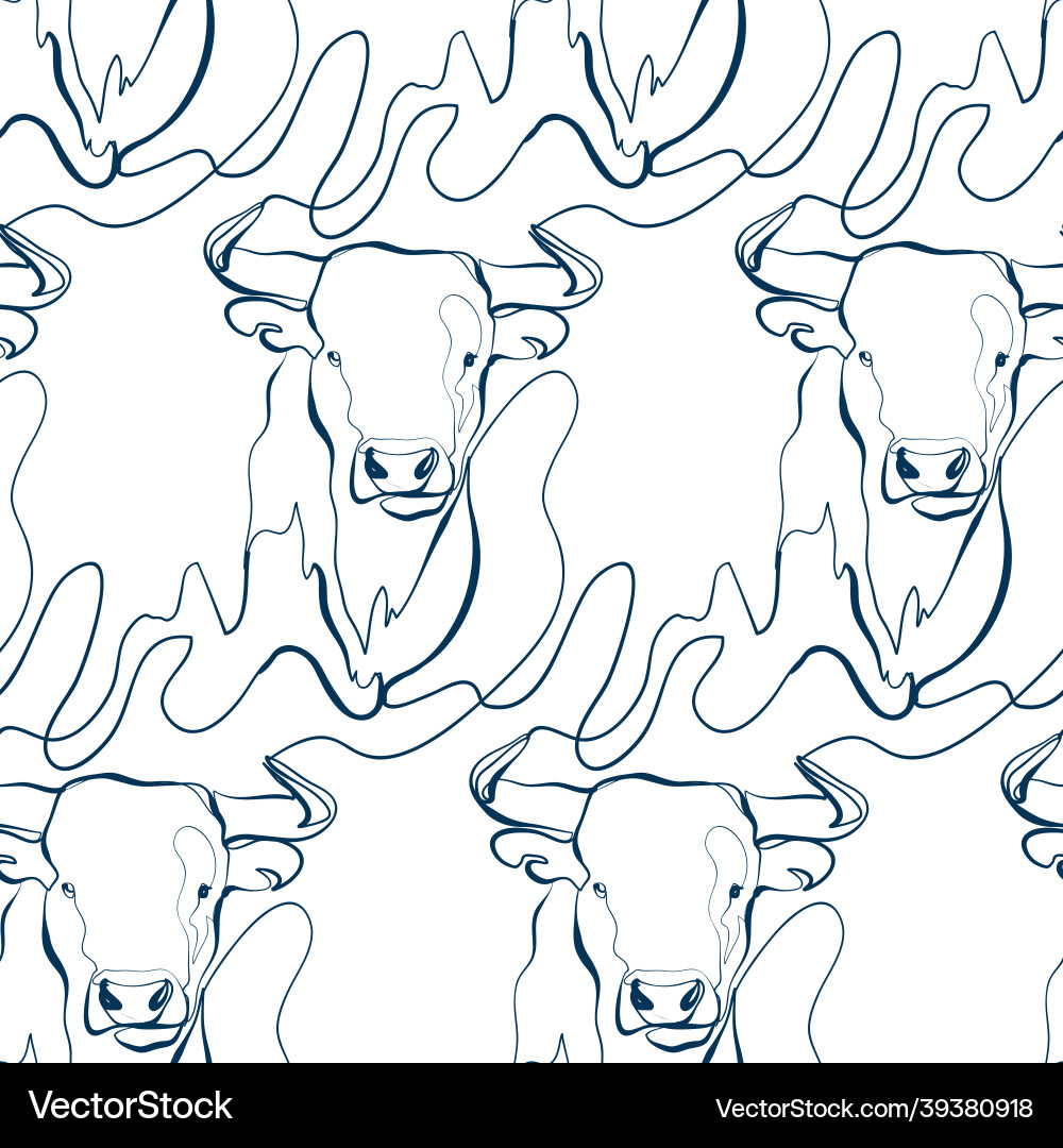 Bull animal art line modern seamless pattern Vector Image