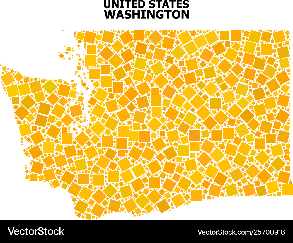 Golden rotated square mosaic map washington Vector Image