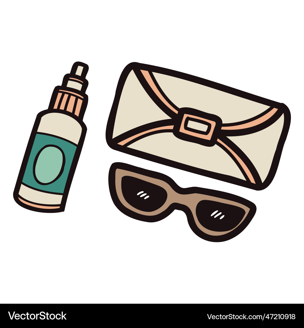 Hand drawn cute sunscreen and glasses in doodle Vector Image