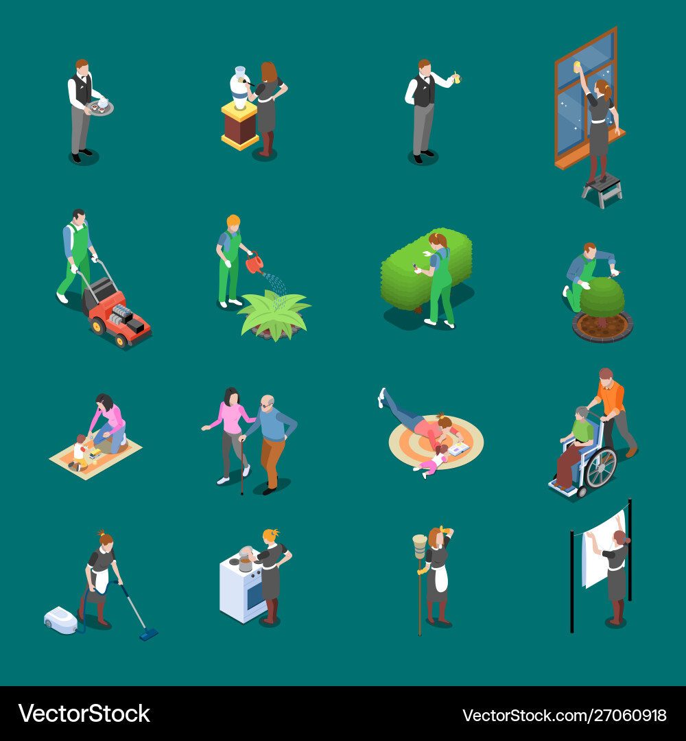 Home staff isometric icons Royalty Free Vector Image