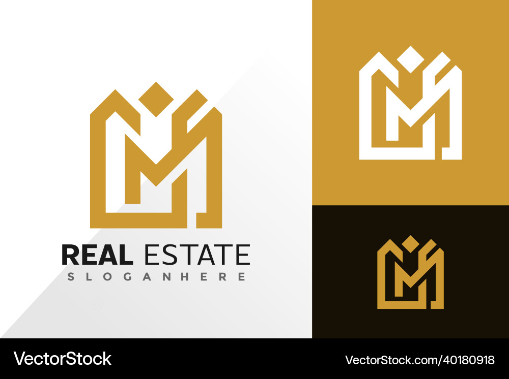 M real estate logo design abstract emblem Vector Image