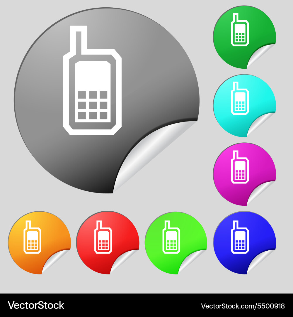 Mobile phone icon sign set of eight multi colored Vector Image