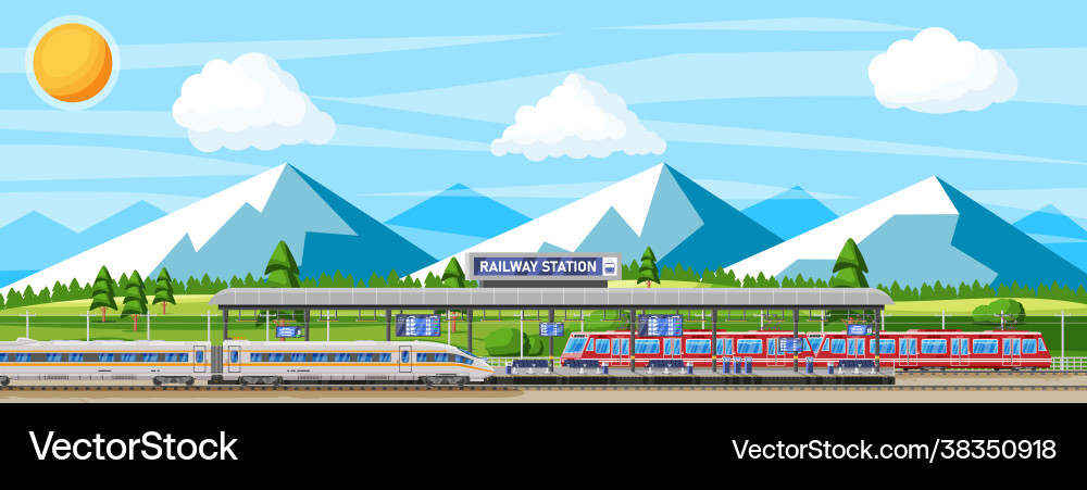 Modern railway station with high speed train Vector Image