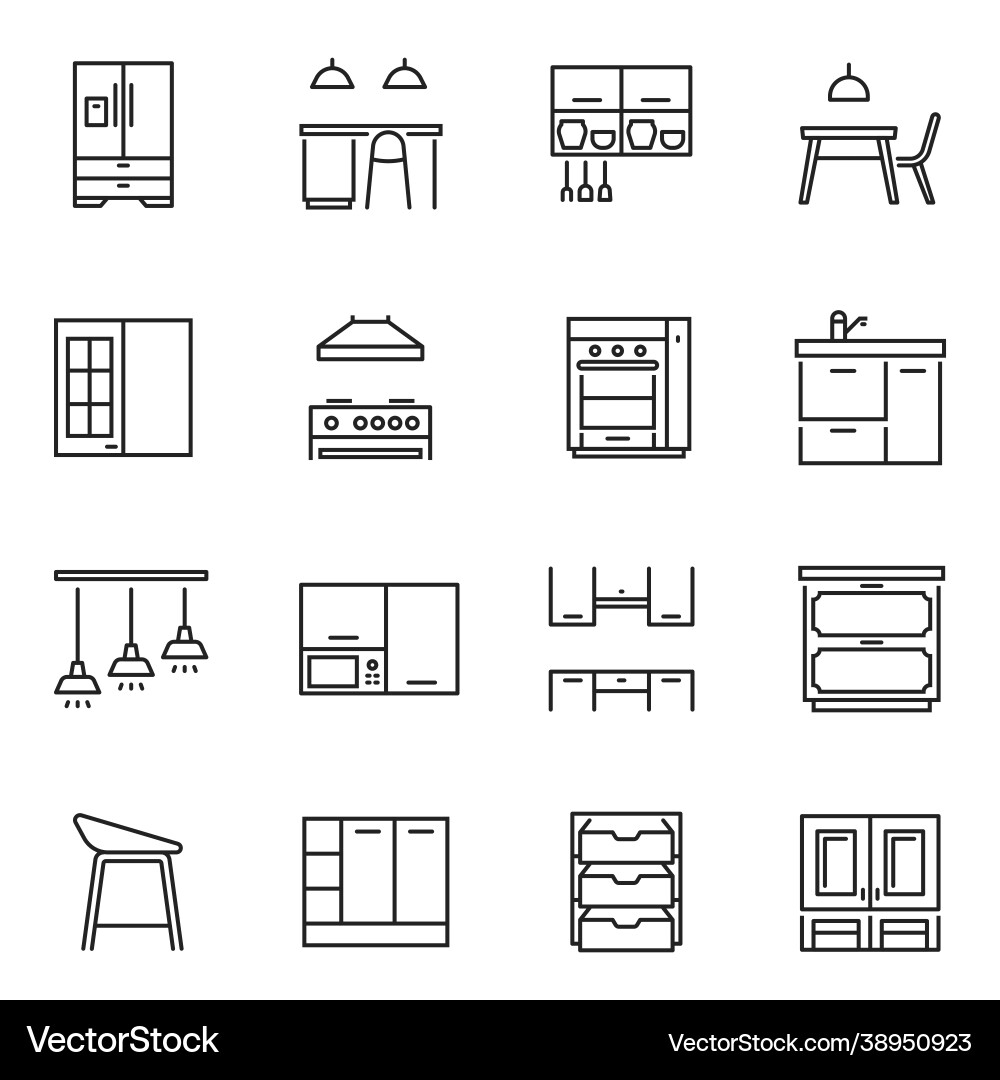 Collection linear kitchen furniture icon Vector Image