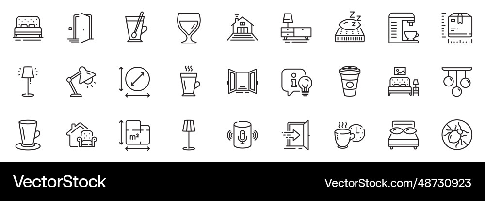 Icons pack as mattress floor plan and bed line Vector Image