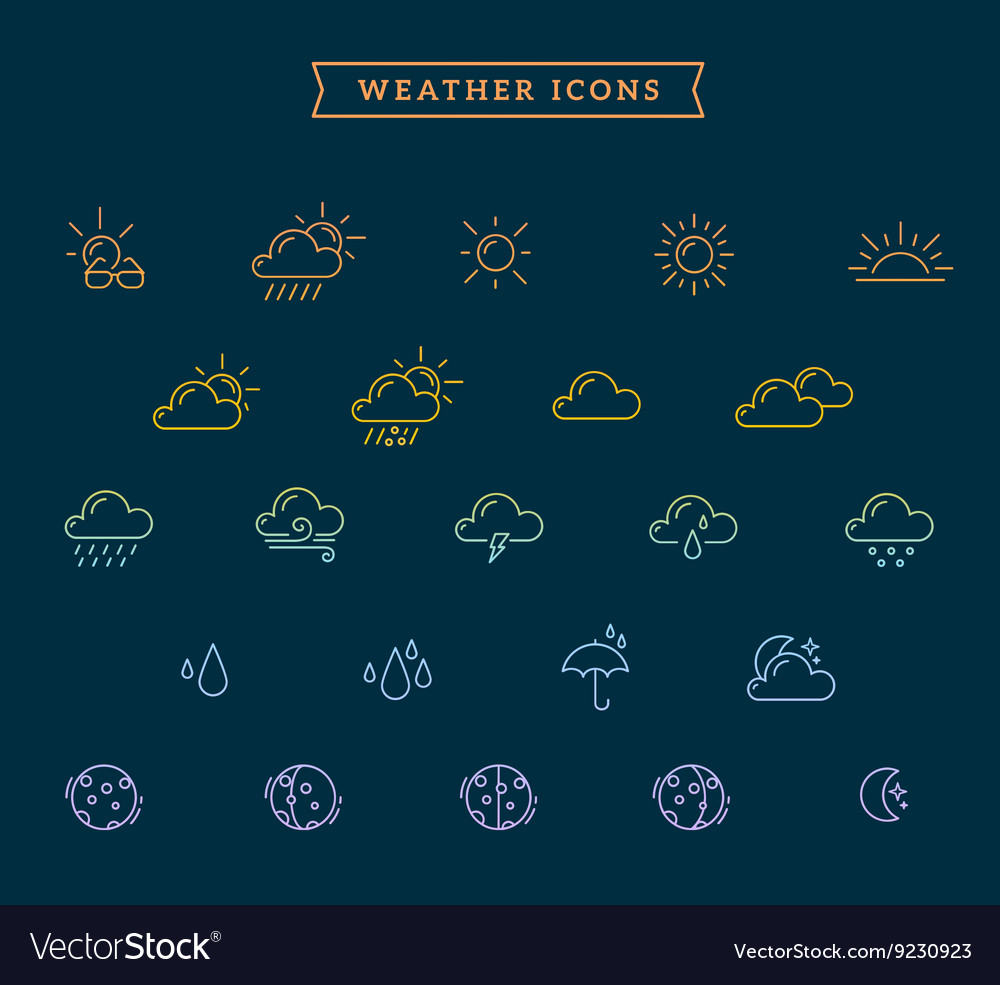 Rainbow gradient weather theme icon set o Vector Image