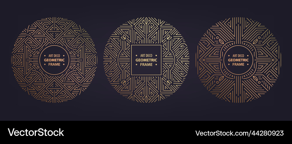 Set of art deco linear circles round Royalty Free Vector