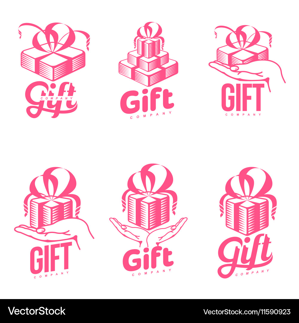 Set pink and white graphic gift box logo Vector Image