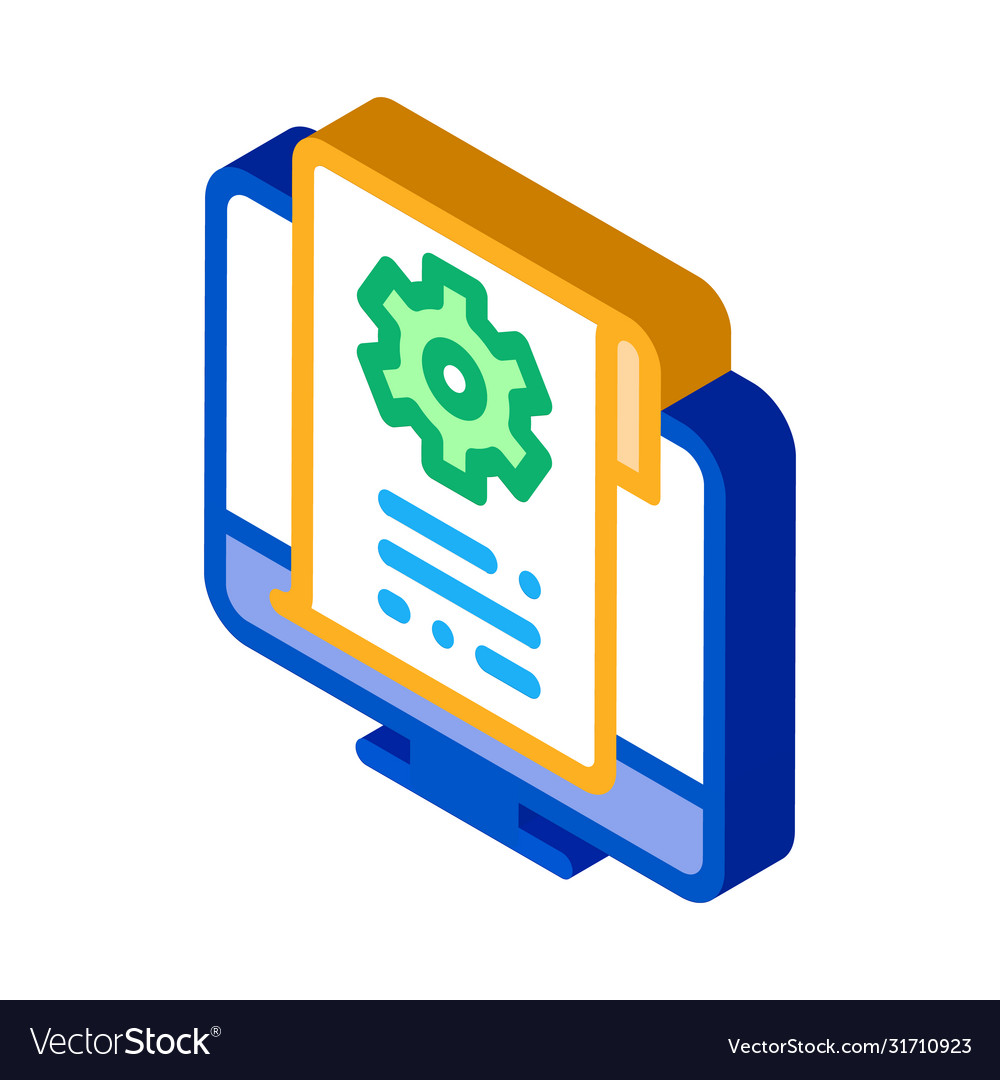 Settings documents in computer isometric icon Vector Image