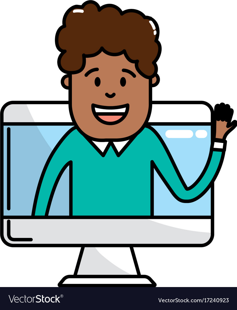Technology computer with man inside Royalty Free Vector