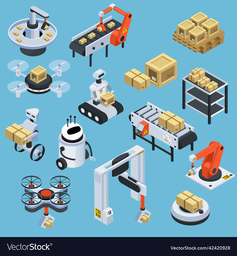 Automatic logistics delivery isometric icons Vector Image Automatic logistics delivery isometric icons Vector Image