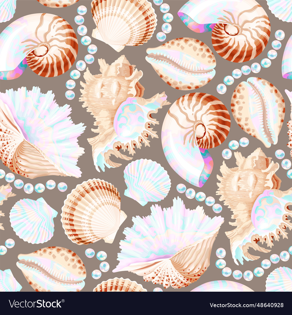 Brown and white shells seamless pattern Royalty Free Vector