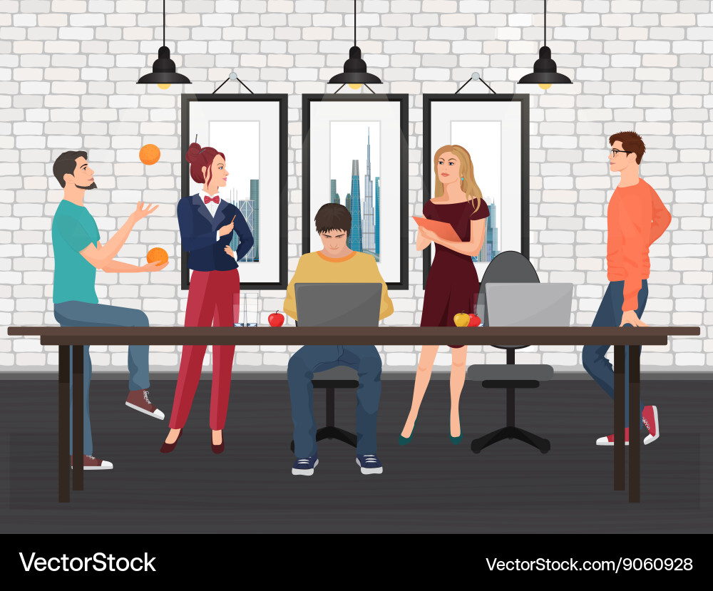 Creative team in coworking center various young Vector Image