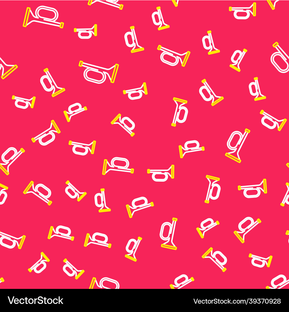 Line trumpet icon isolated seamless pattern on red