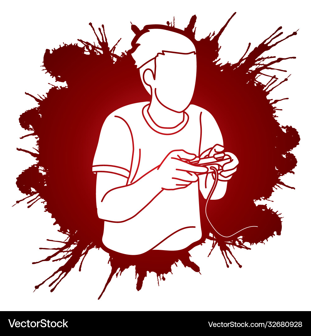 Man playing video games cartoon graphic Royalty Free Vector
