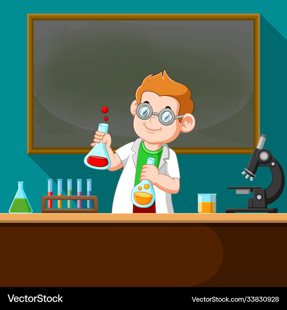Professor doing chemistry experiment Royalty Free Vector