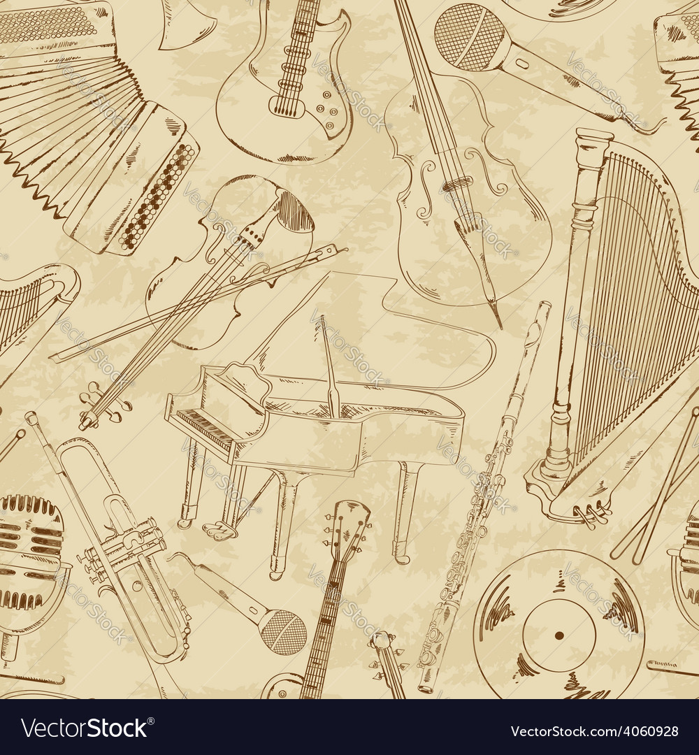 Seamless pattern musical instruments Royalty Free Vector