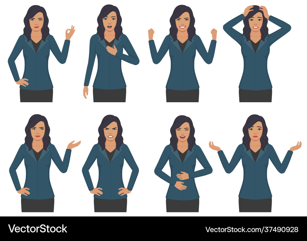 Woman character expressions with hands gesture Vector Image