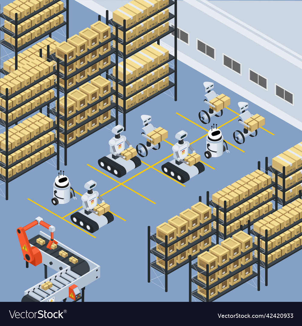 Automatic logistics delivery isometric background Vector Image