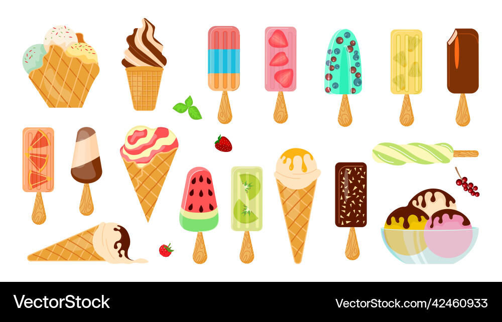 Big bundle of popsicles and ice cream cones Vector Image