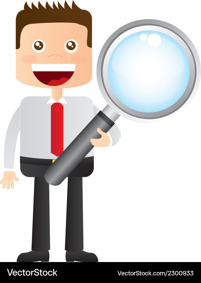 Businessman with magnifying glass over white Vector Image