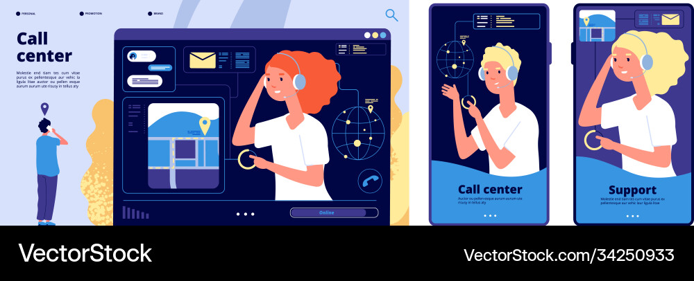 Call center concept landing page mobile template Vector Image