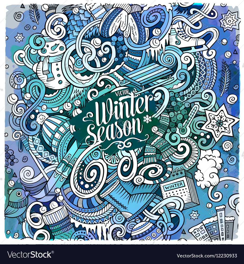 Cartoon doodles Winter season Royalty Free Vector Image