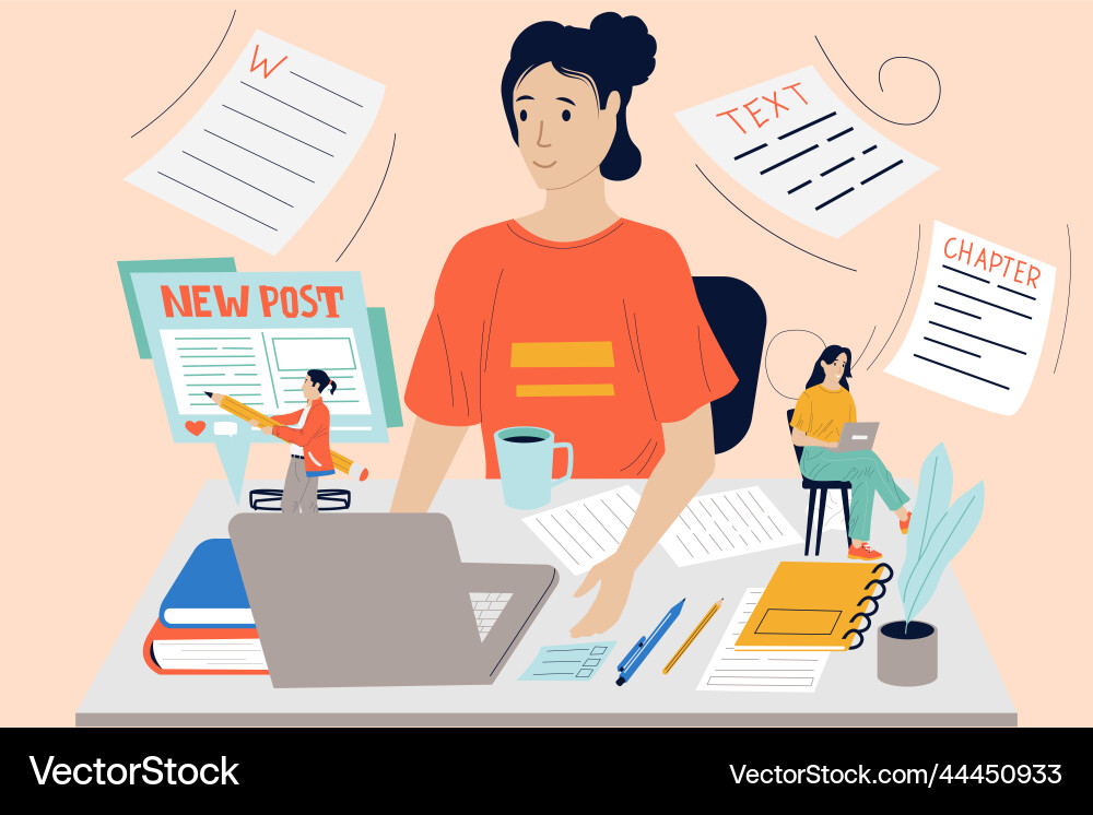 Copywriters woman working at computer editor job Vector Image