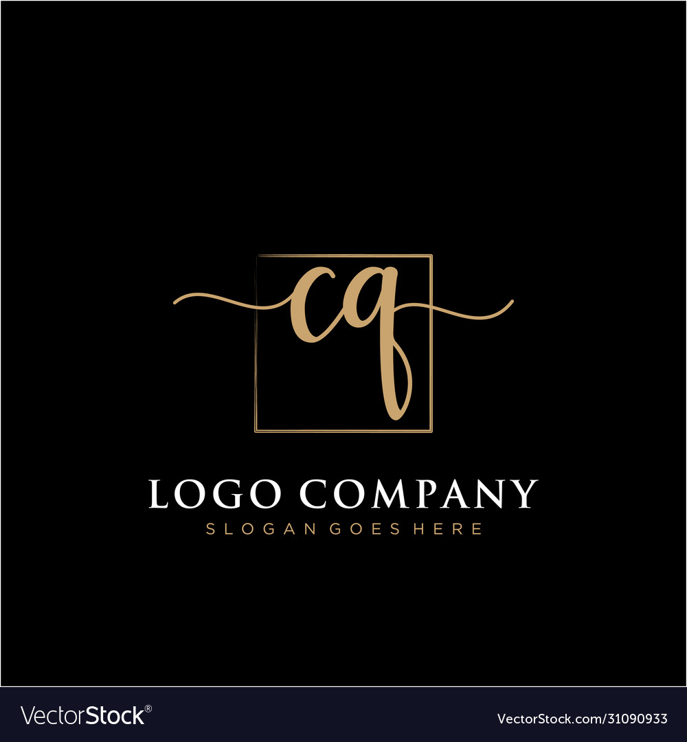 Cq initial handwriting logo with rectangle Vector Image