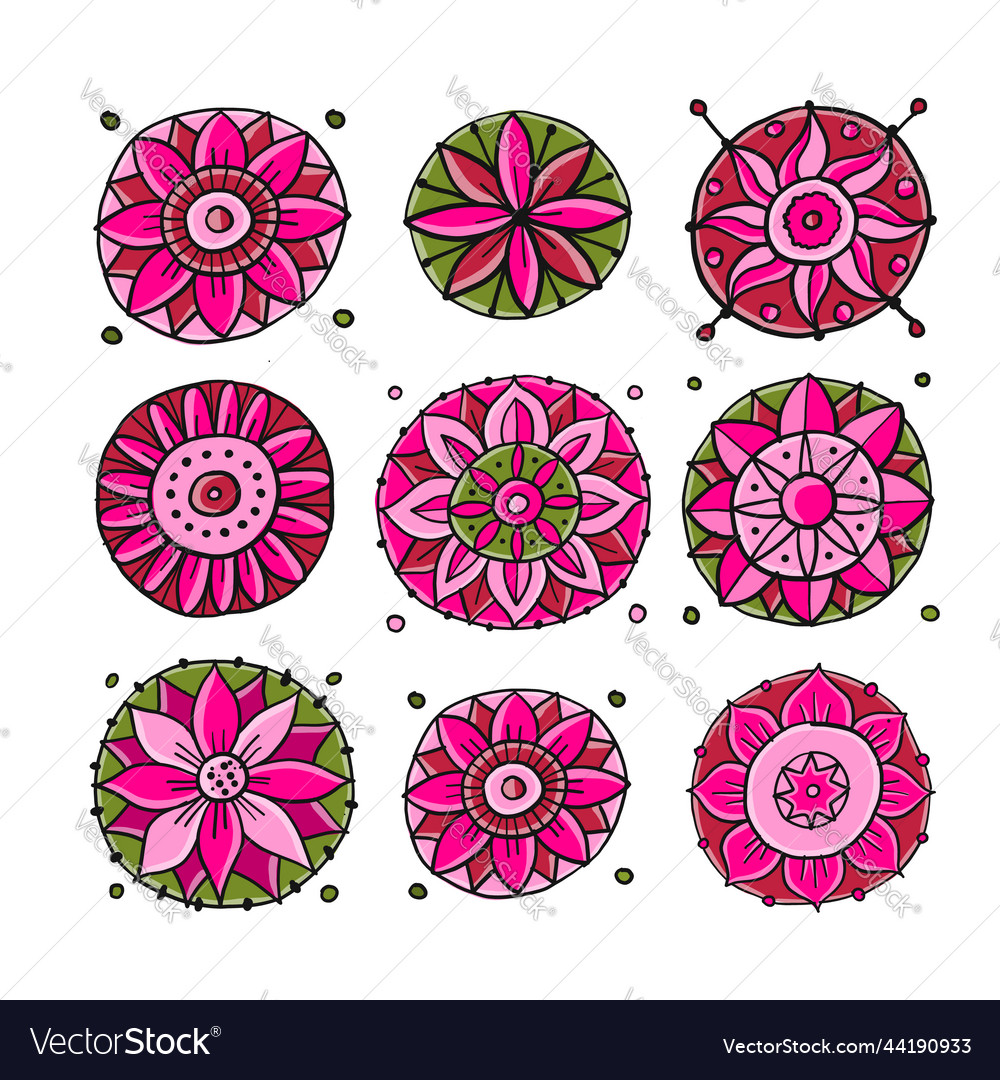 Decorative hand drawn floral mandala icons Vector Image