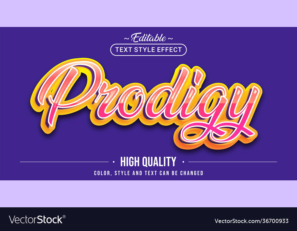 Editable text style effect - prodigy Royalty Free Vector