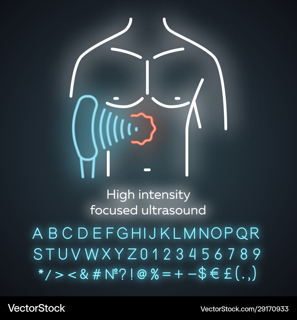 High intensity focused ultrasound neon light icon Vector Image