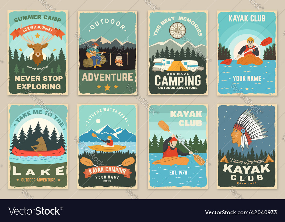 Set of camping retro posters concept Royalty Free Vector