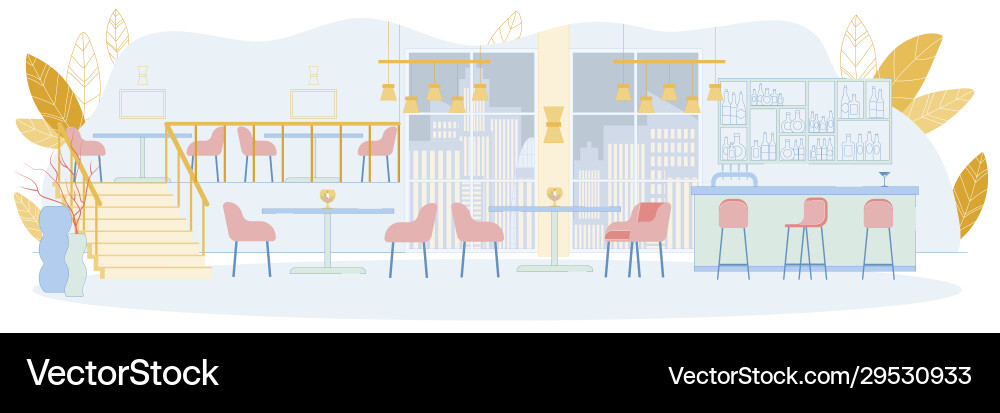 Two-storey restaurant or cafe with bar counter Vector Image