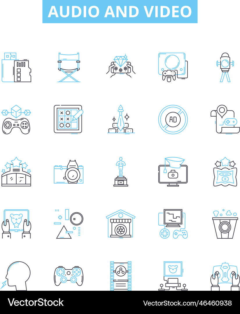 Audio and video line icons set Royalty Free Vector Image