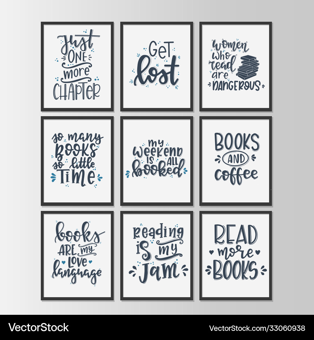 Books and reading lettering set hand drawn Vector Image
