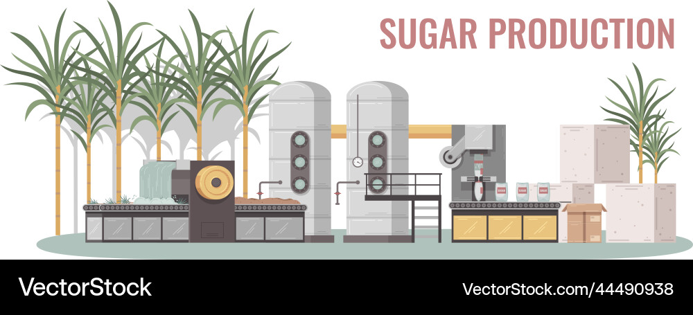 Cartoon sugar production concept Royalty Free Vector Image