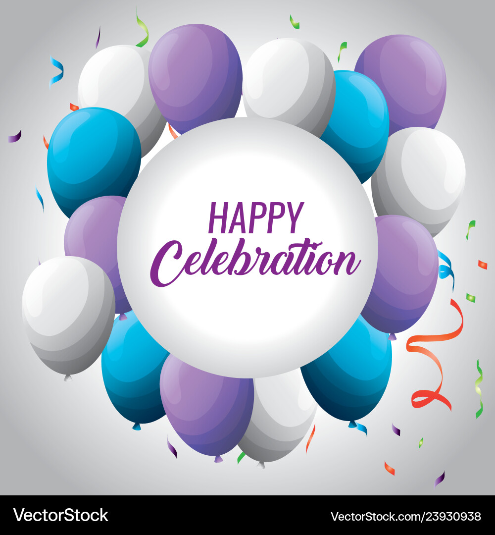 Label with balloons and confetti decoration Vector Image