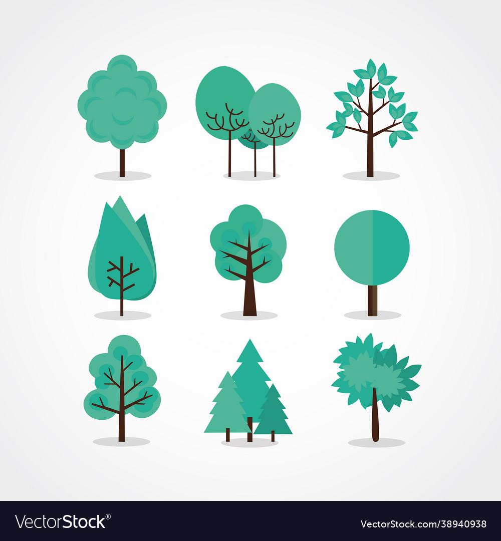 Trees and bushes set flat style cartoon forest Vector Image