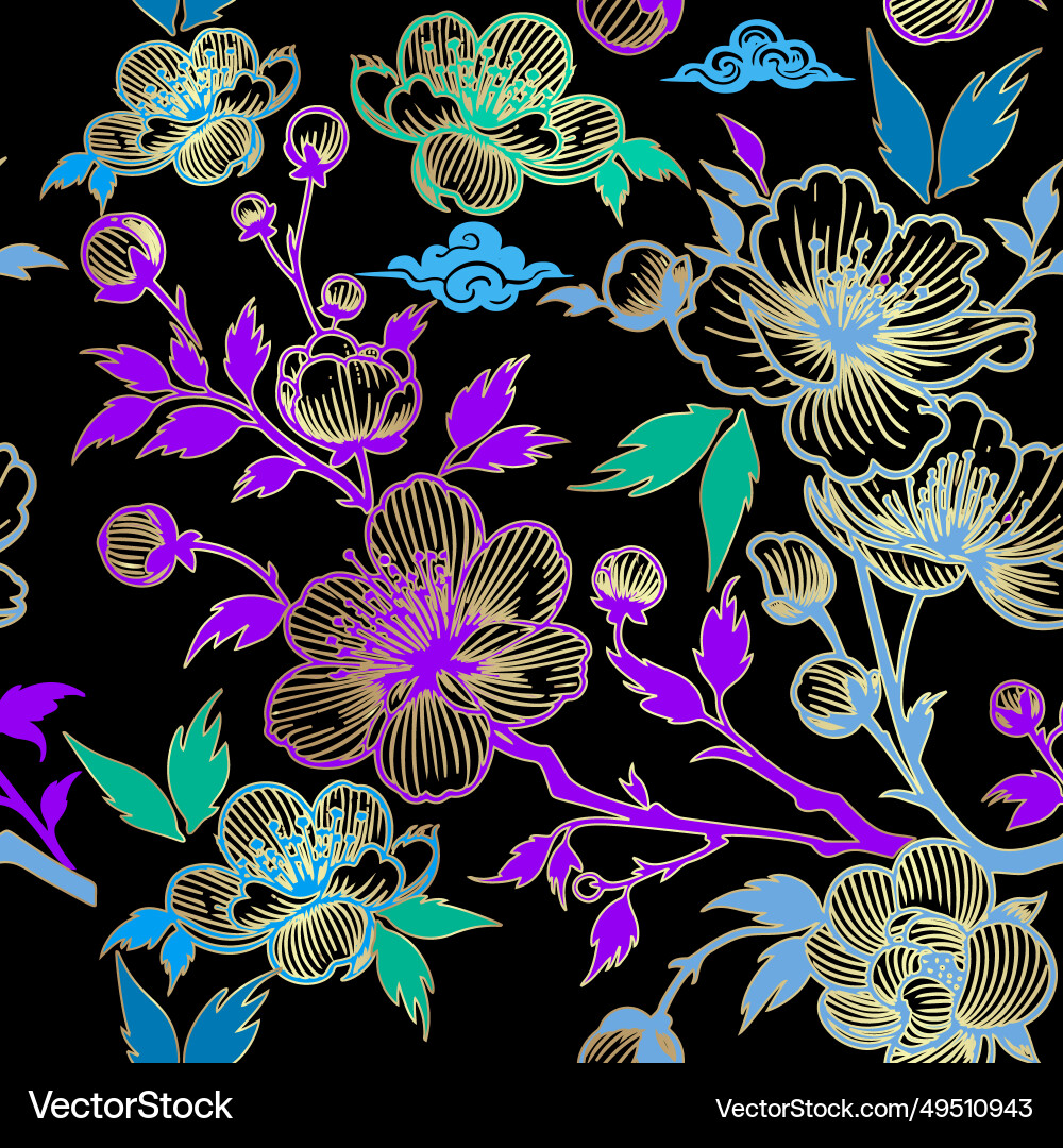 Blossom sakura branches with lines beautiful Vector Image