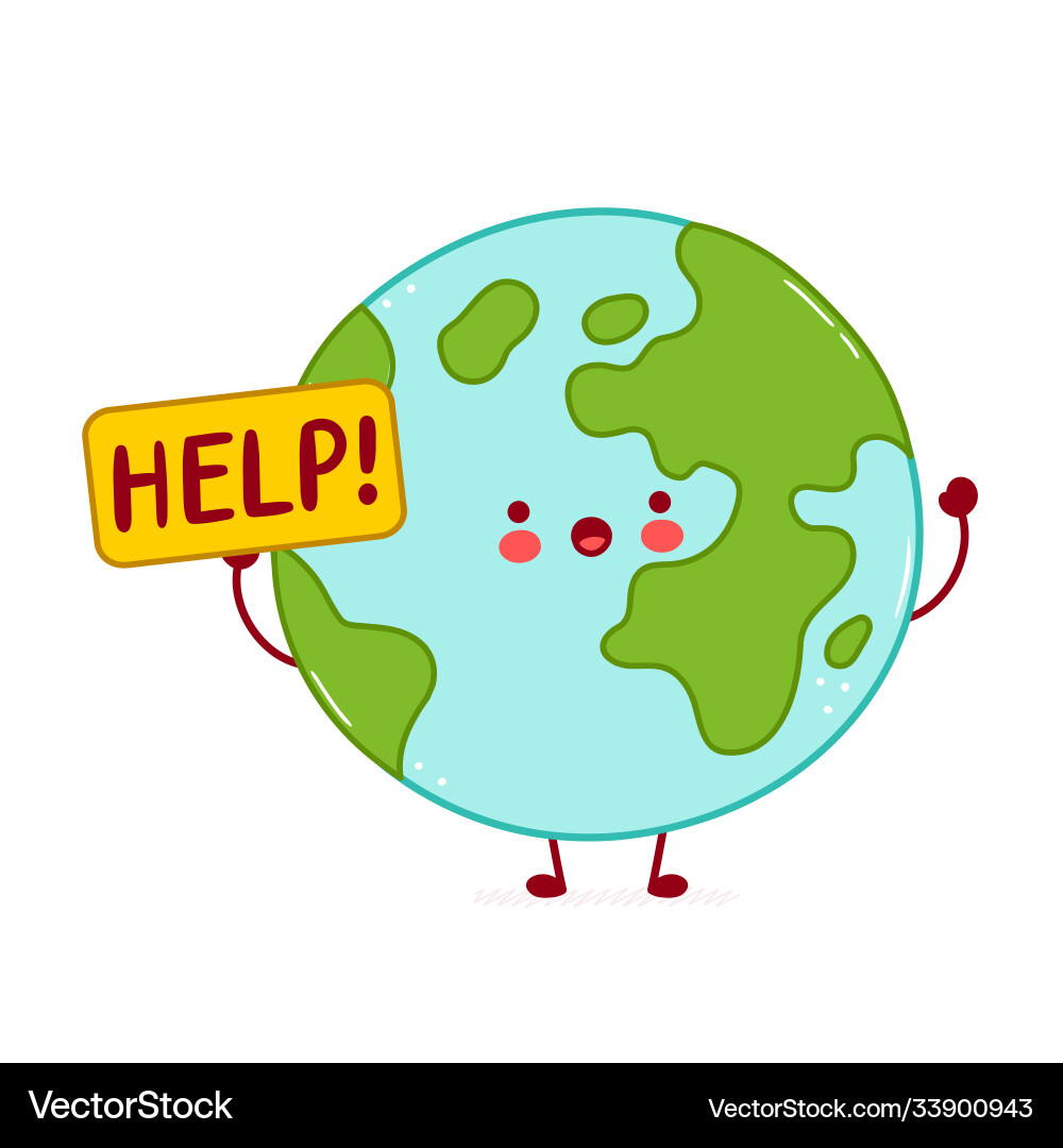 Cute sad funny earth planet character Royalty Free Vector