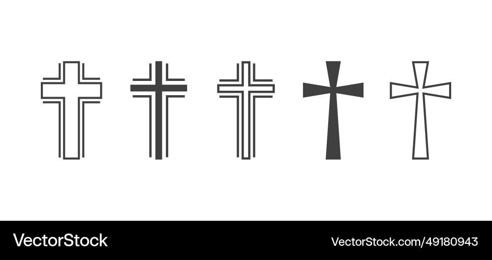 Flat black christian cross icons set Royalty Free Vector