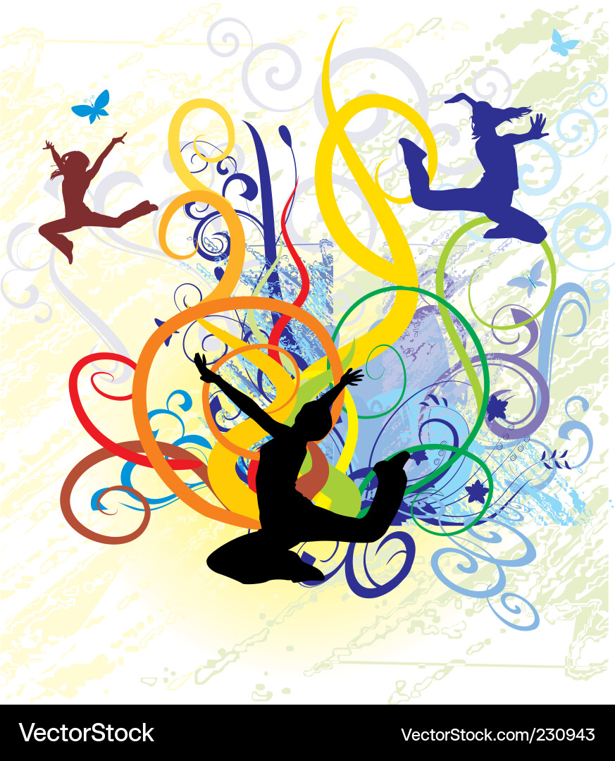 Girls dancing on color background Royalty Free Vector Image