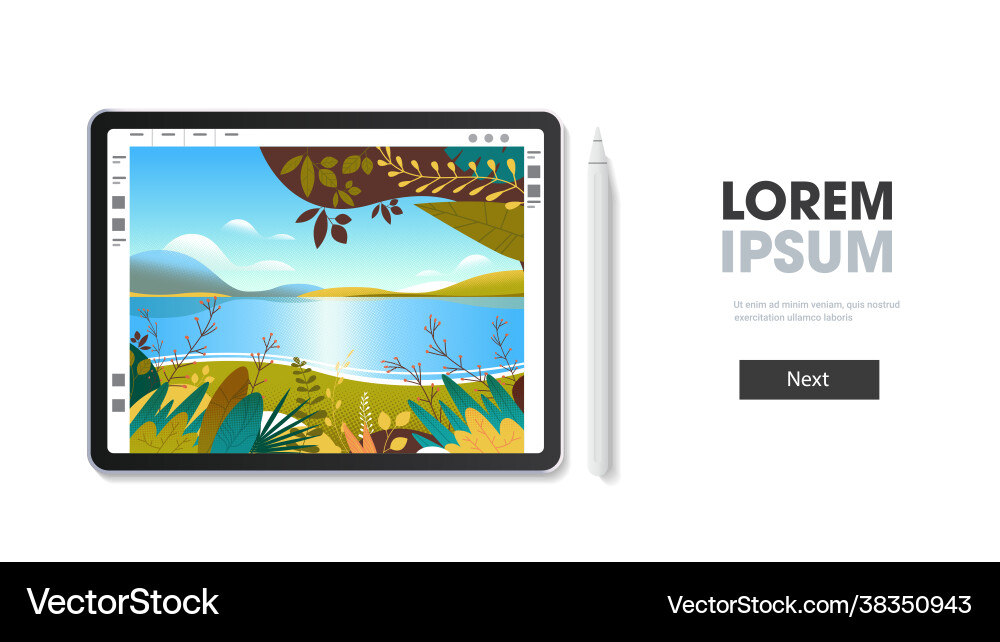 Graphic tablet with beautiful landscape wallpaper Vector Image